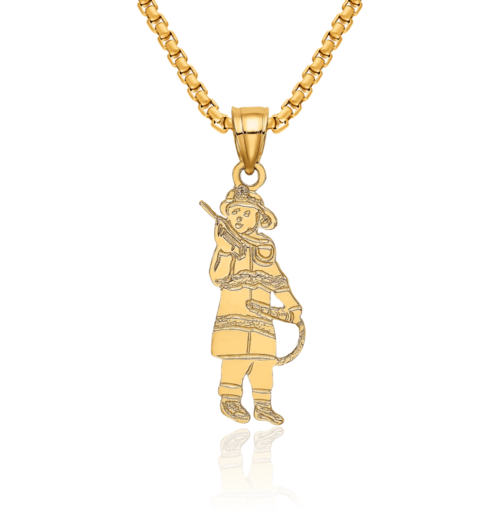 14K Solid Yellow Gold Fireman Hose Fire Department FD Necklace ...
