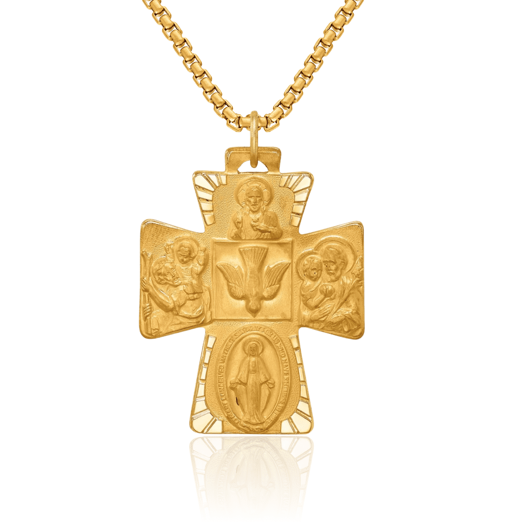 14K Solid Yellow Gold Four Way Medal Holy Cross Necklace Religious ...