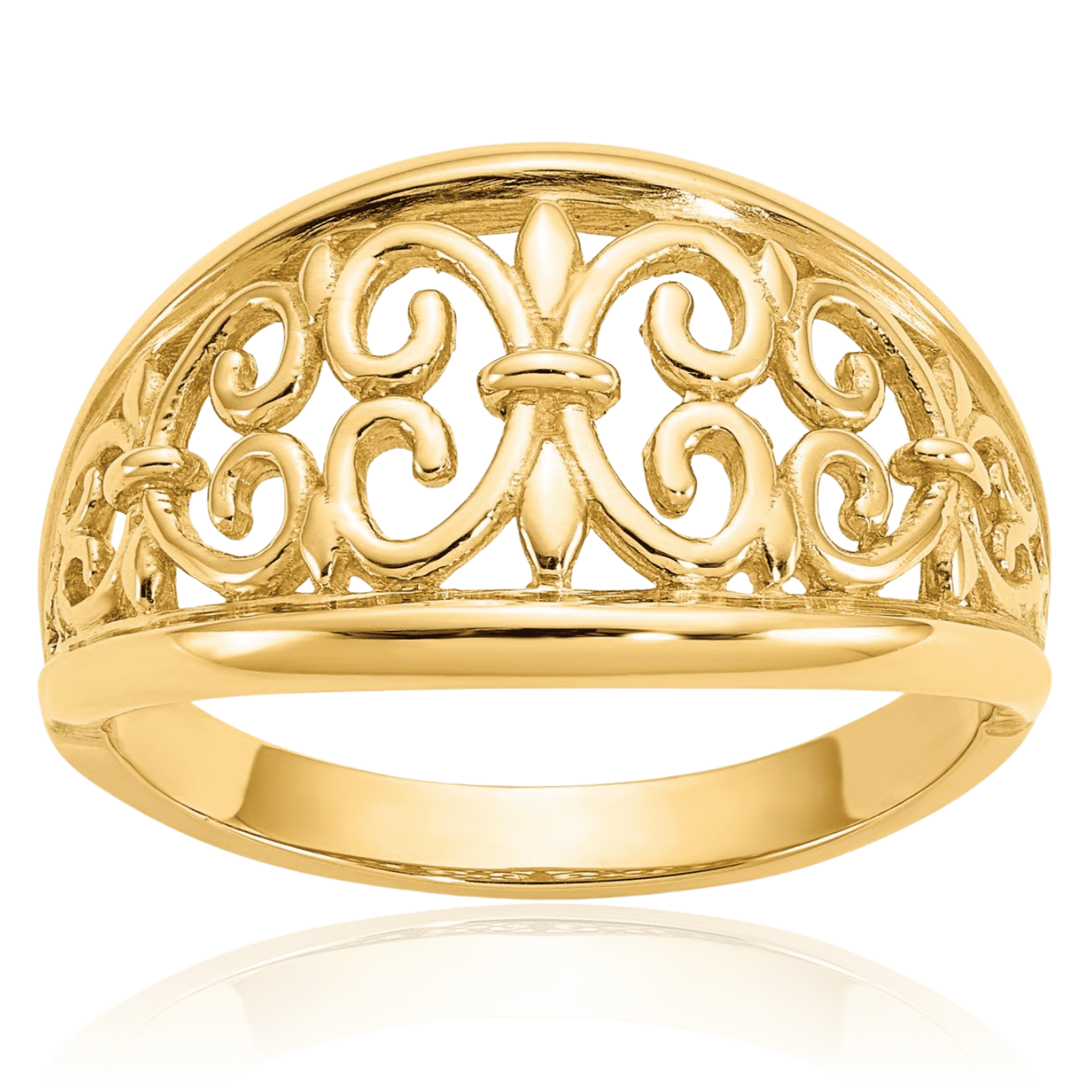 14K Solid Yellow Gold French Fleur De Lis Lily Flower Tapered Ring ...