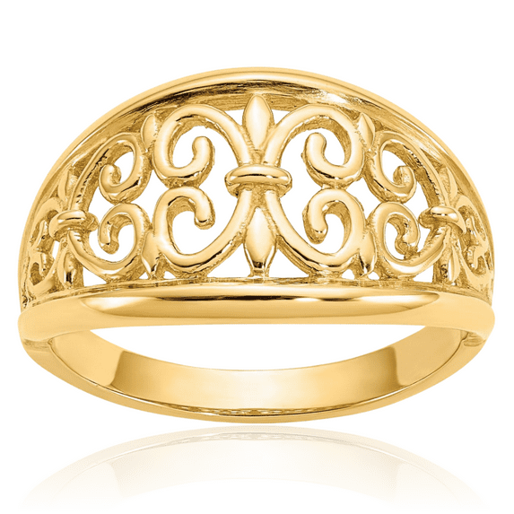 14K Solid Yellow Gold French Fleur De Lis Lily Flower Tapered Ring ...