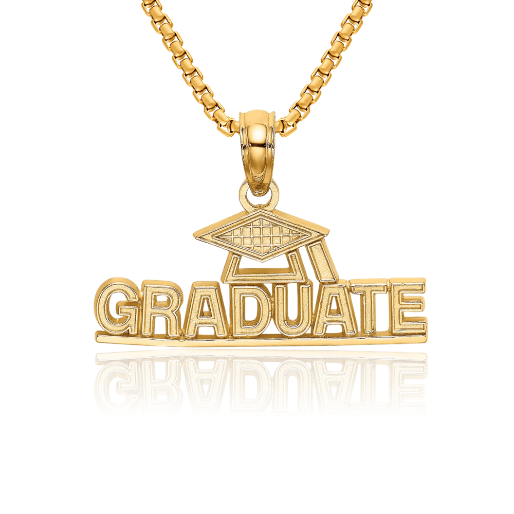 14K Solid Yellow Gold Graduate Cap Necklace Chain Pendant Charm with ...