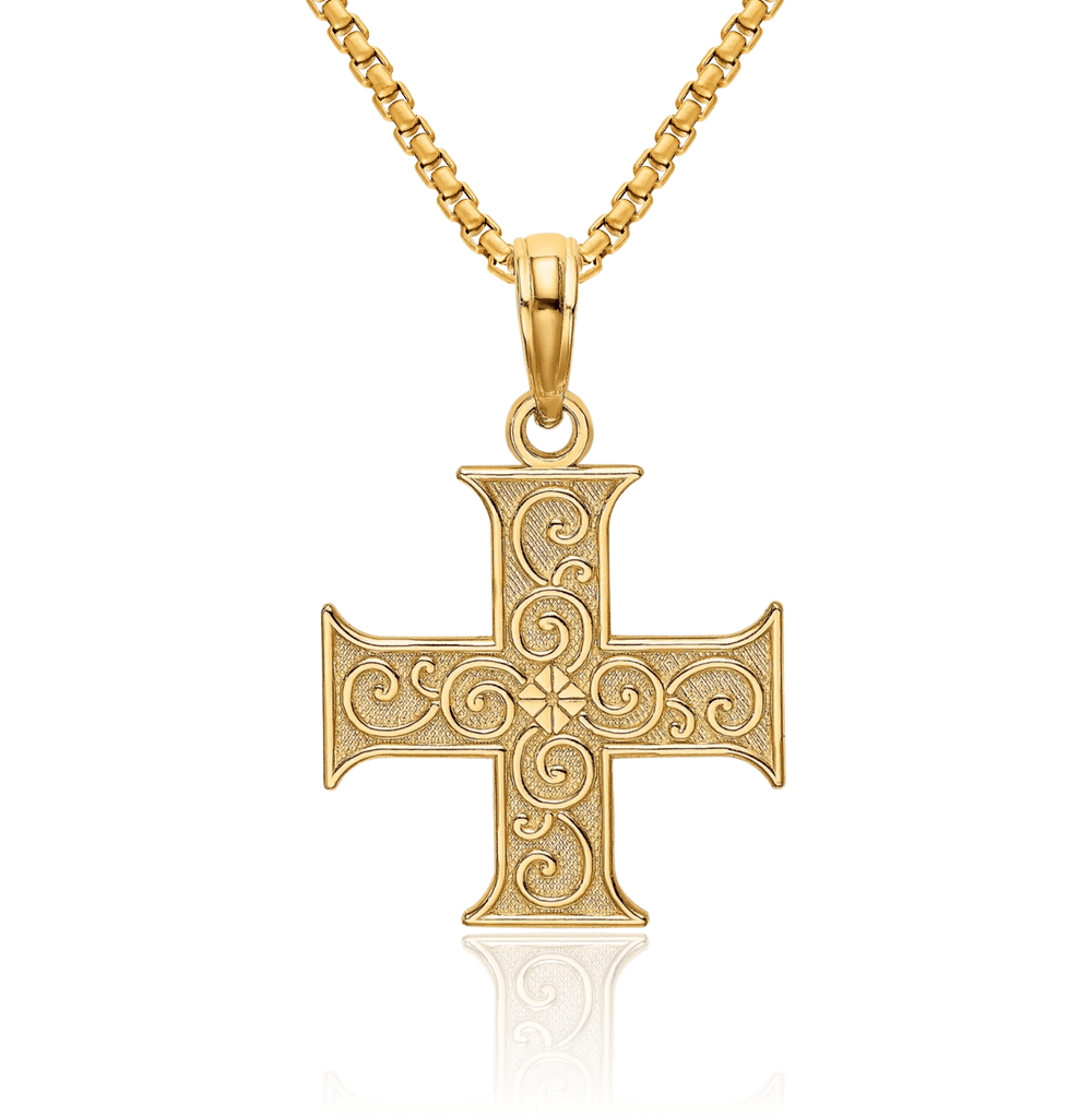 14K Solid Yellow Gold Greek Holy Cross Necklace Religious Chain Pendant ...