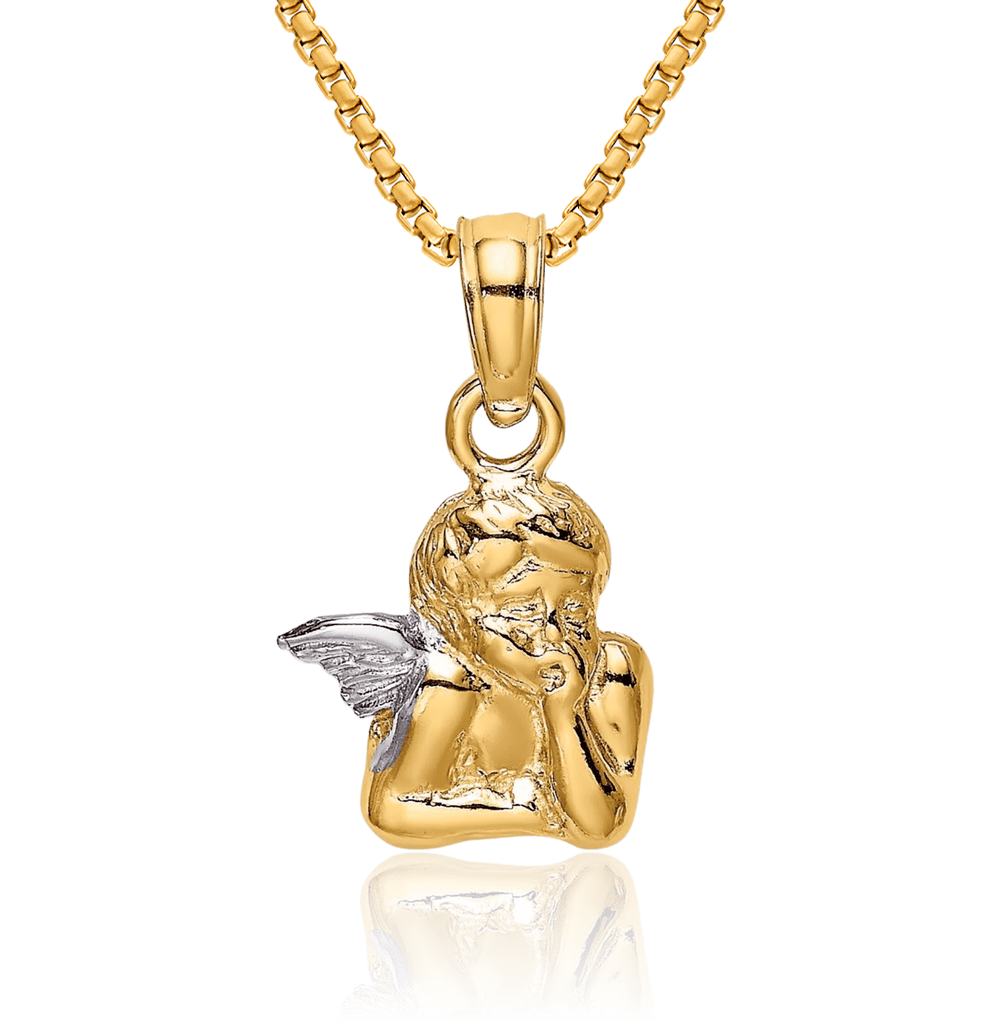 14K Solid Yellow Gold Guardian Angel Wings Resting Elbow Single Wing ...