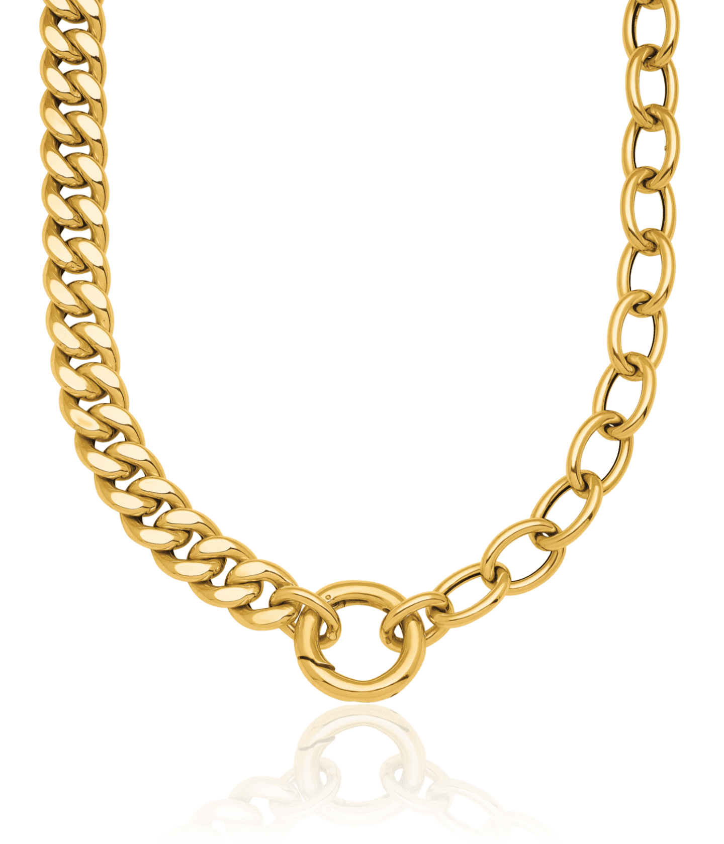 14K Solid Yellow Gold Half Curb Cable Link Charm Holder Chain Necklace ...