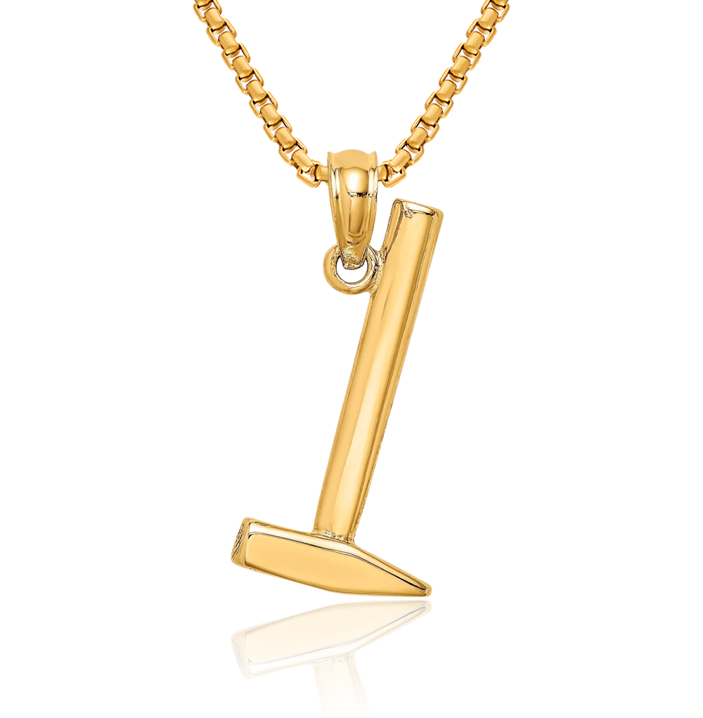14K Solid Yellow Gold Hammer Necklace Mechanic Chain Pendant Charm with ...