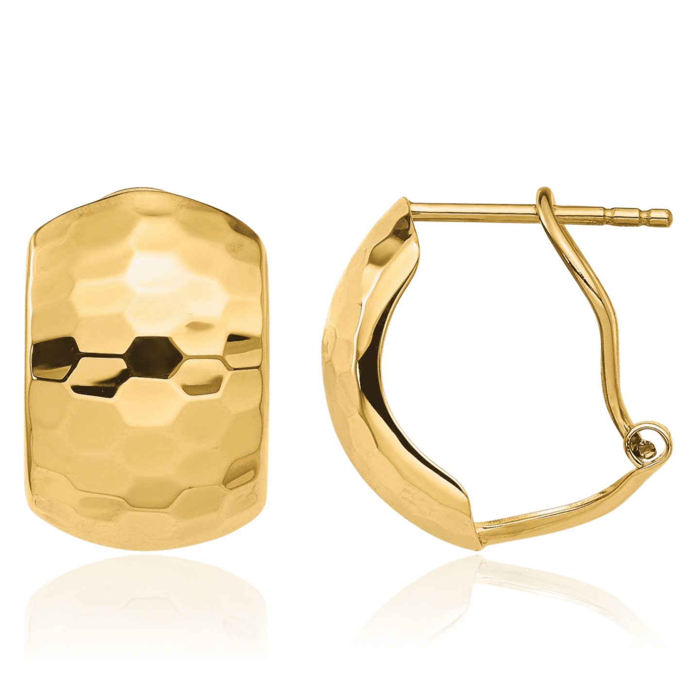 14K Solid Yellow Gold Hammered Omega Clip Back Post Stud Earrings ...