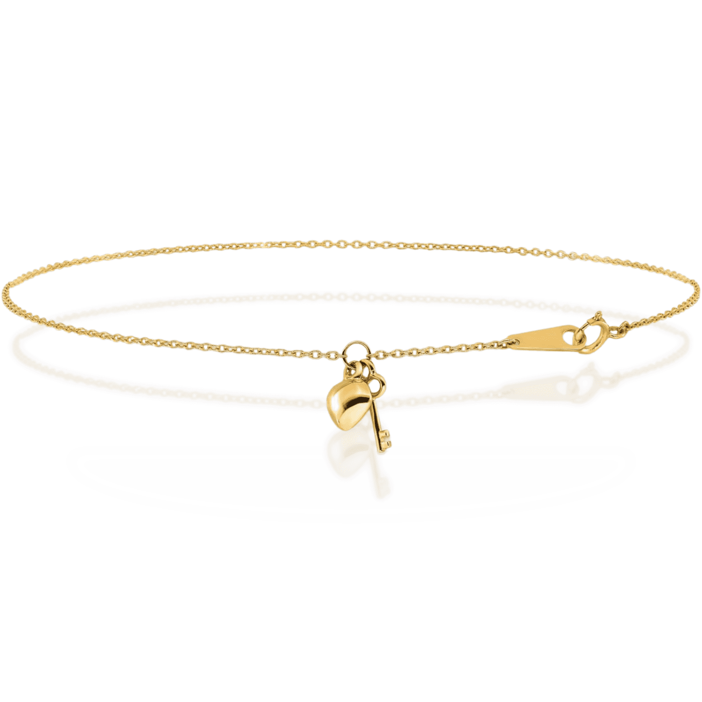 14K Solid Yellow Gold Heart Key Anklet Summer Beach Foot Ankle Bracelet ...