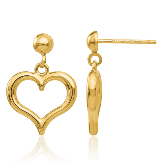 14K Solid Yellow Gold Heart Post Drop Dangle Earrings - Walmart.com