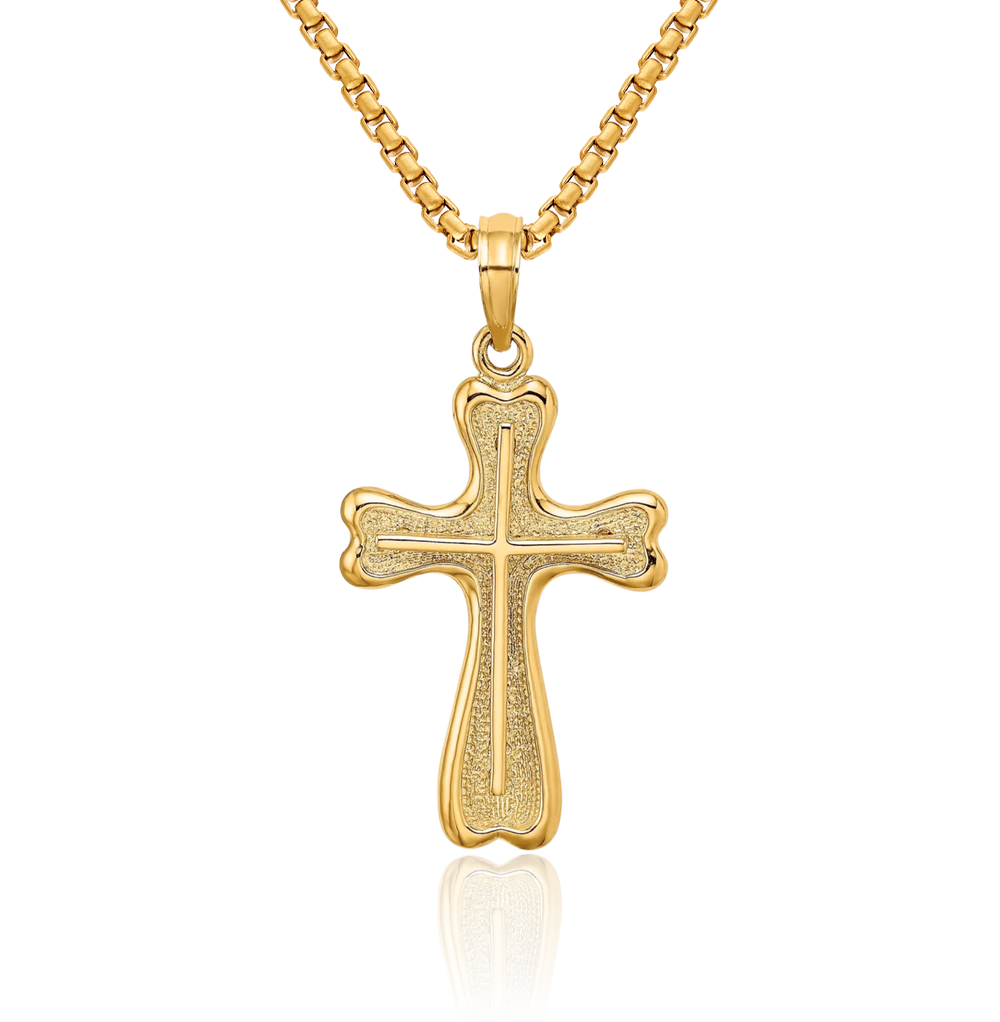 14K Solid Yellow Gold Holy Cross Heart Necklace Religious Chain Pendant ...