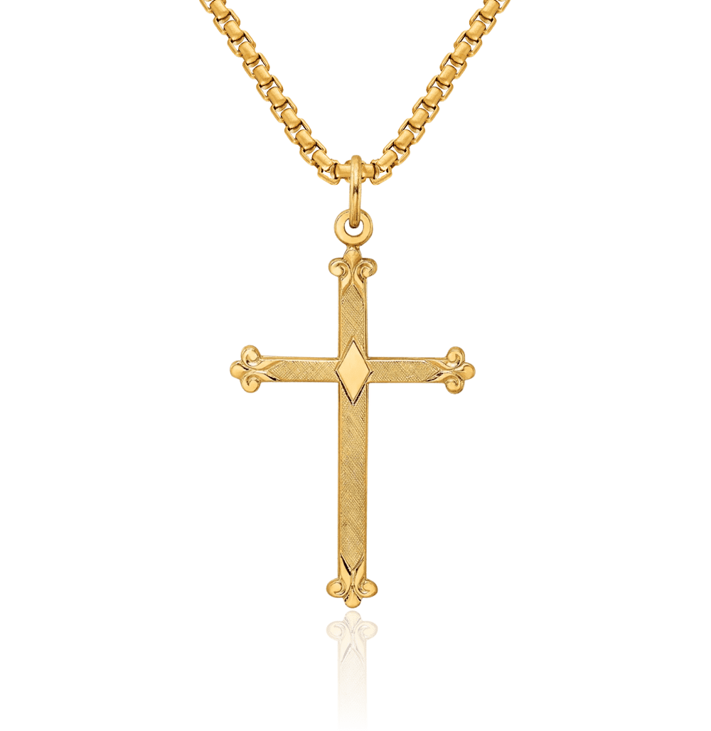 14K Solid Yellow Gold Holy Cross Necklace Religious Chain Pendant Jesus ...