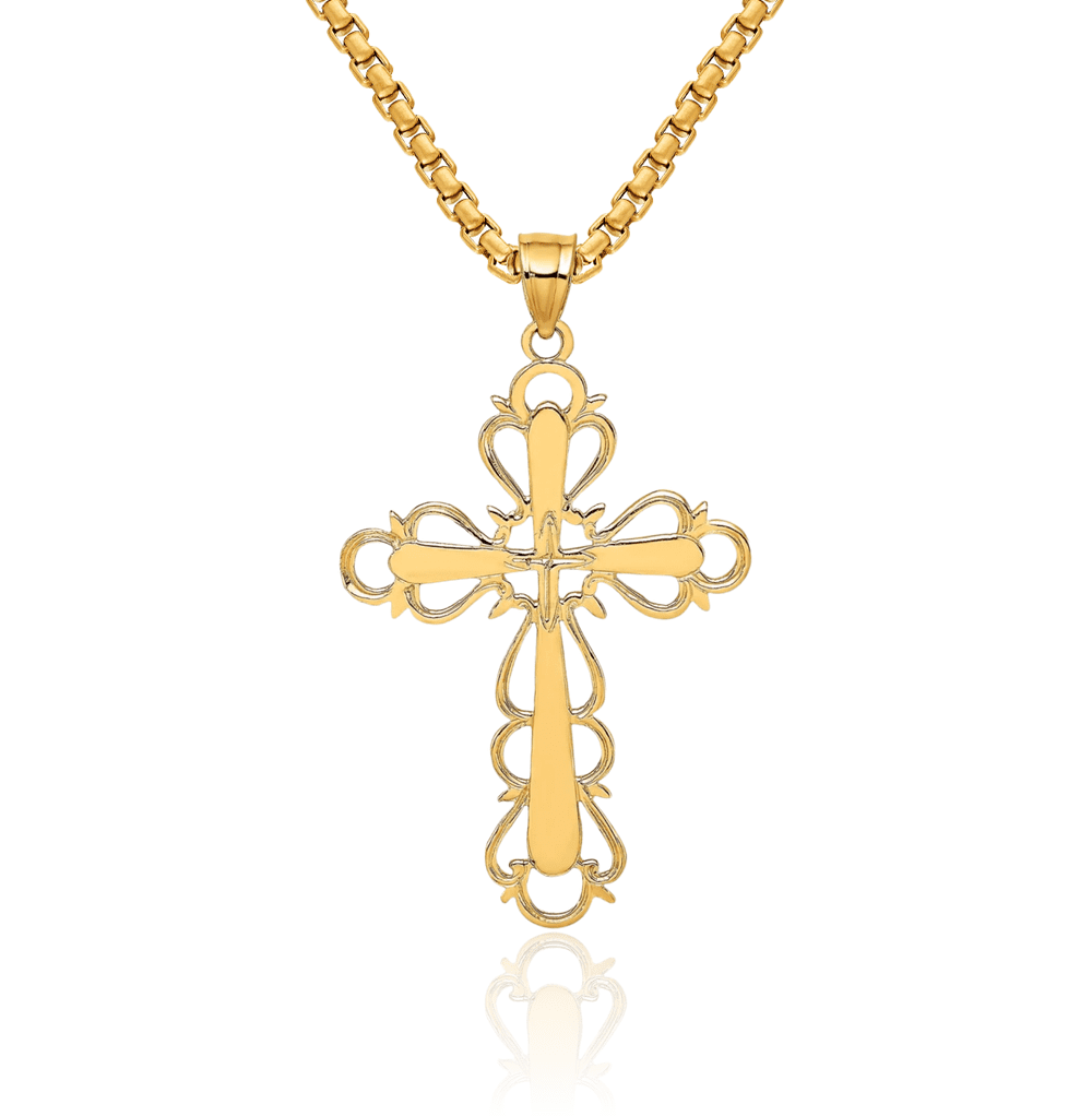 14K Solid Yellow Gold Holy Cross Necklace Religious Chain Pendant Jesus ...