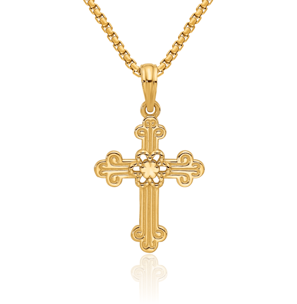 14K Solid Yellow Gold Holy Cross Necklace Religious Chain Pendant Jesus ...