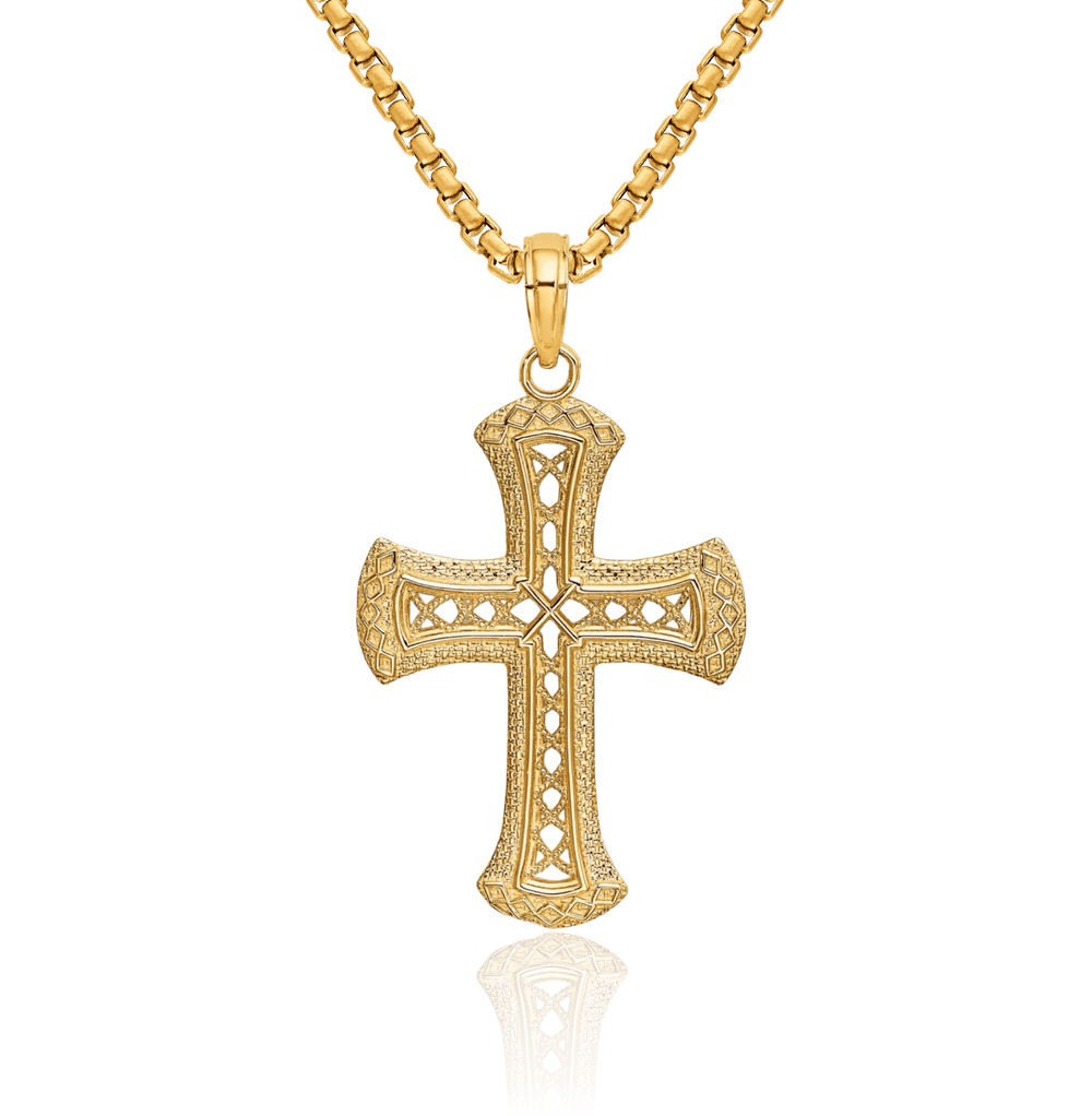 14K Solid Yellow Gold Holy Cross Necklace Religious Chain Pendant Jesus ...