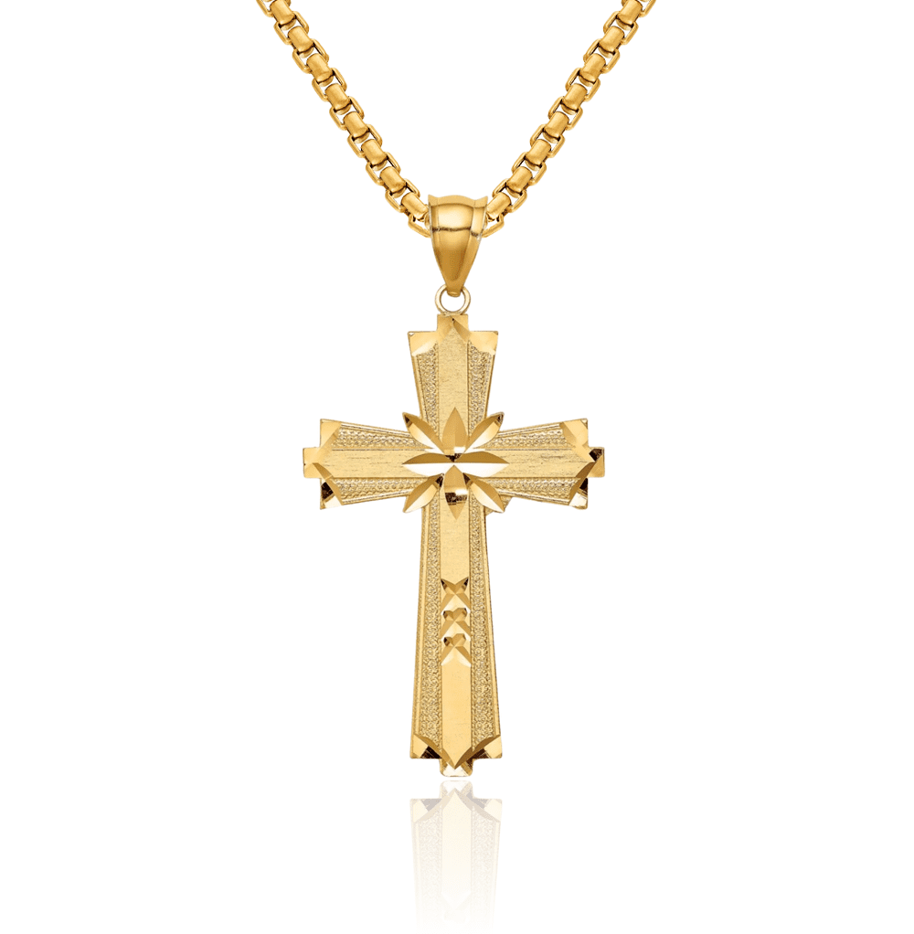 14K Solid Yellow Gold Holy Cross Necklace Religious Chain Pendant Jesus ...