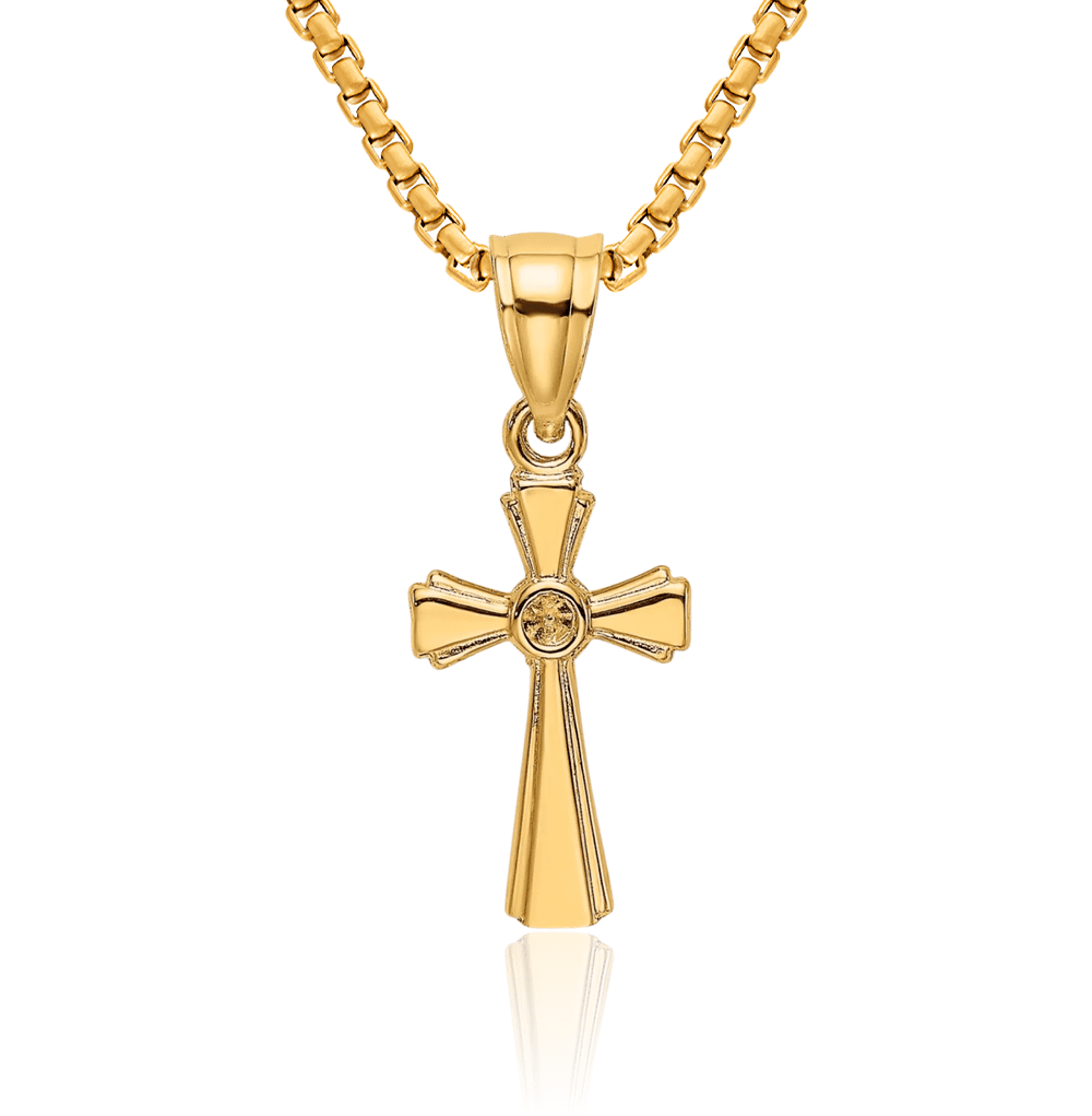 14K Solid Yellow Gold Holy Cross Necklace Religious Chain Pendant Jesus ...