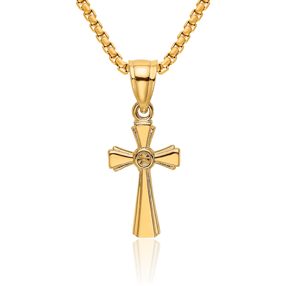 14K Solid Yellow Gold Holy Cross Necklace Religious Chain Pendant Jesus ...
