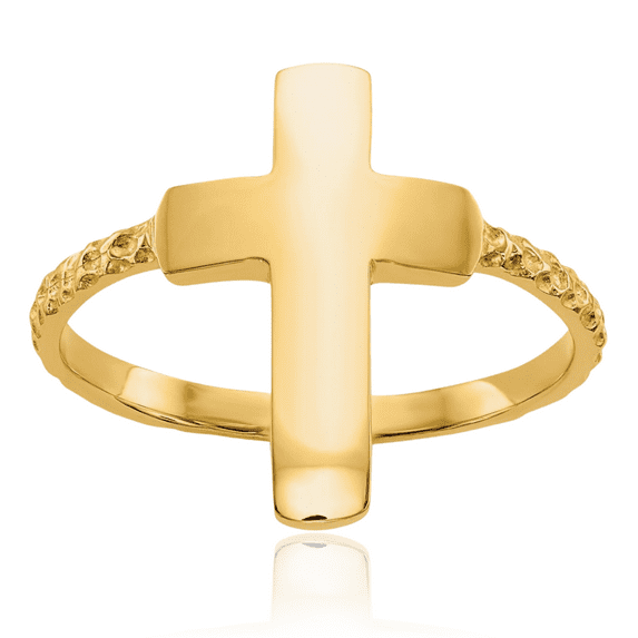 14K Solid Yellow Gold Holy Cross Ring Christian Religious Band - Walmart.com