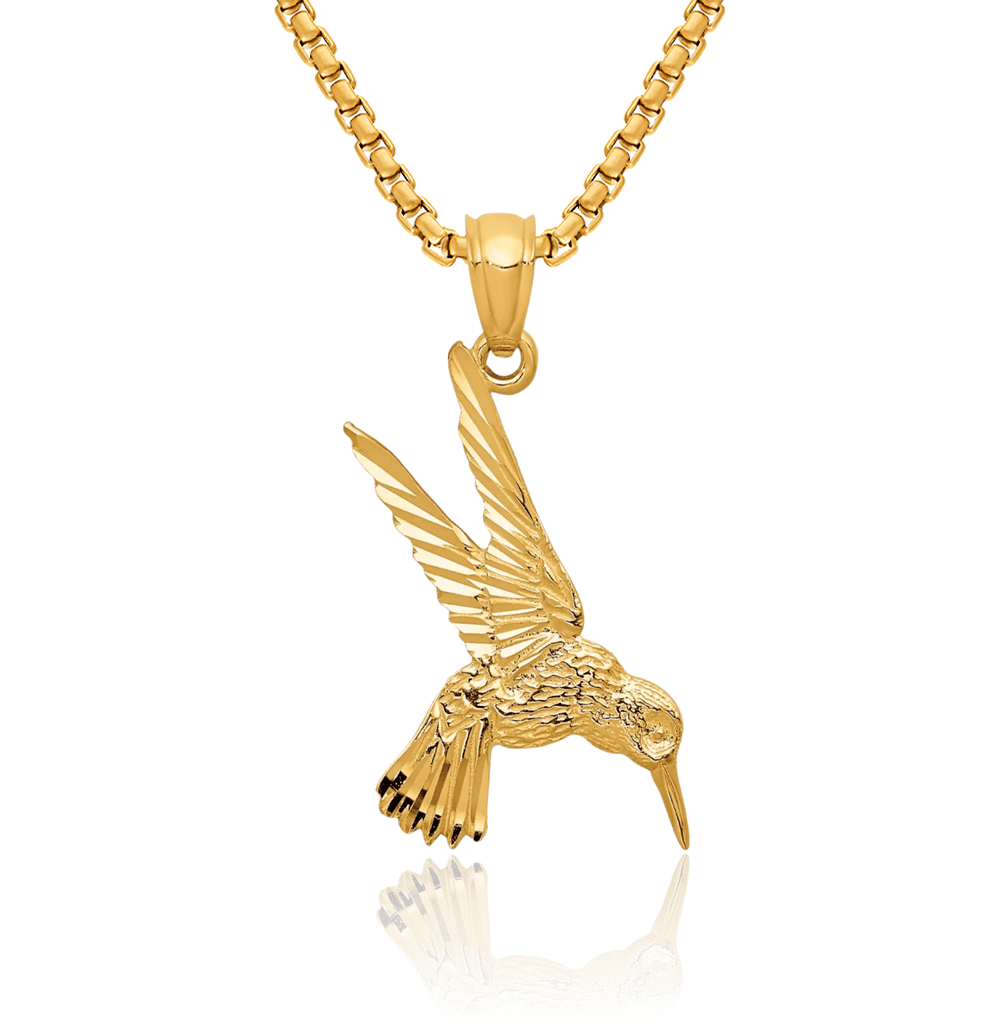 14K Solid Yellow Gold Hummingbird Necklace Bird Pendant Charm with ...