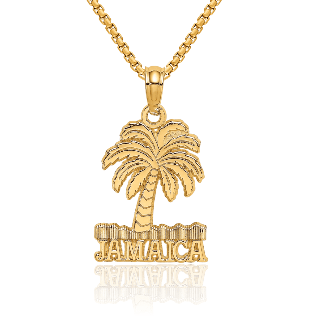 14K Solid Yellow Gold Jamaica Palm Tree Necklace Summer Beach Pendant ...