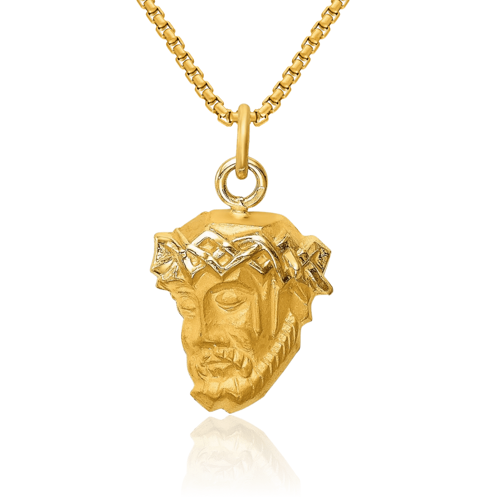 14K Solid Yellow Gold Jesus Christ Head Face Medal Necklace Religious ...