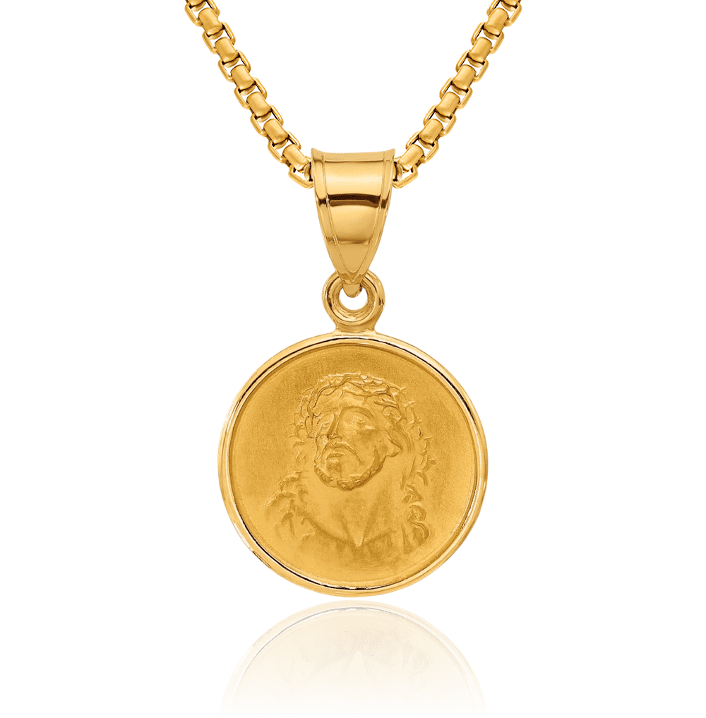 14K Solid Yellow Gold Jesus Christ Head Face Medal Necklace Religious ...