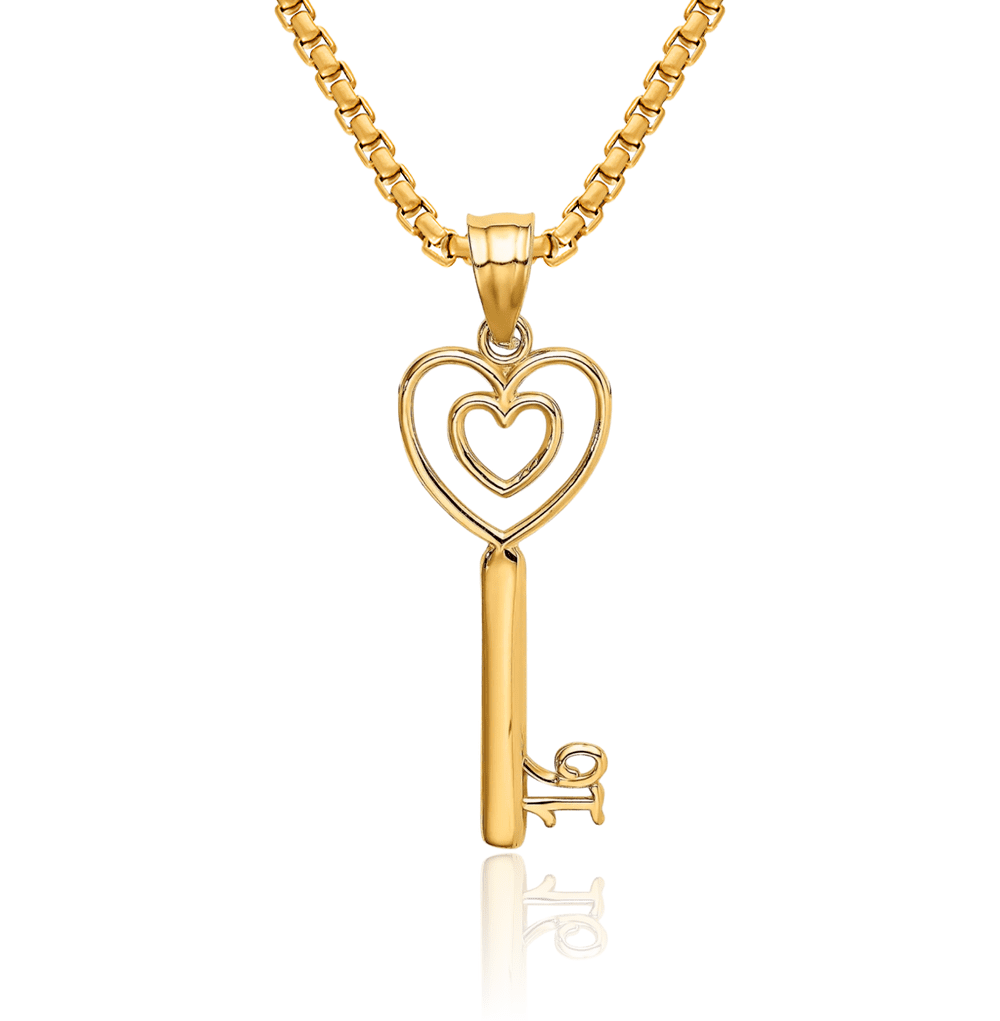 14K Solid Yellow Gold Key Heart Sweet 16 Years Old Birthday Necklace ...