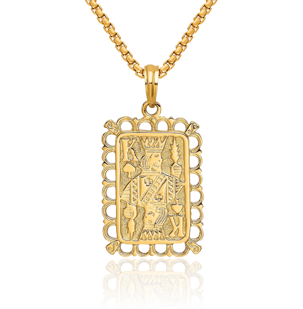 14K Solid Yellow Gold King Poker Necklace Playing Cards Suit Pendant ...