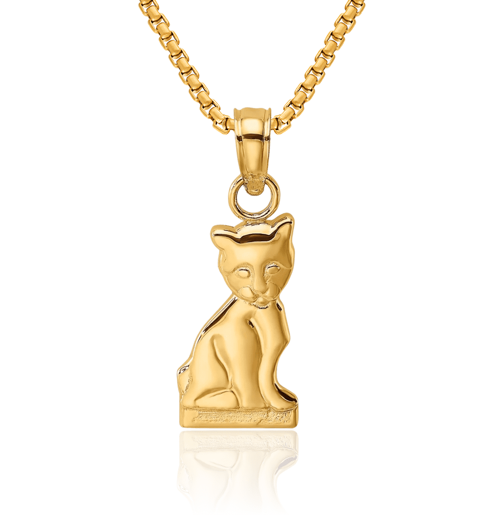 14K Solid Yellow Gold Kitten Cat Necklace Chain Pendant Charm with ...