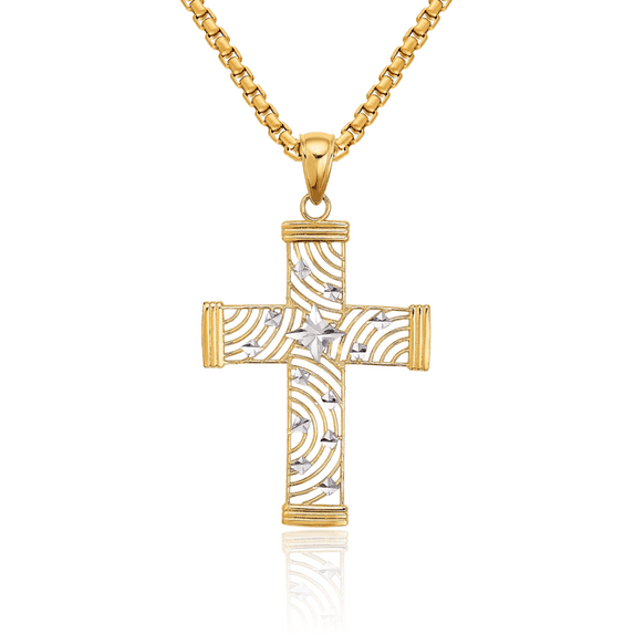 14K Solid Yellow Gold Latin Mexican Holy Cross Necklace Religious Chain ...