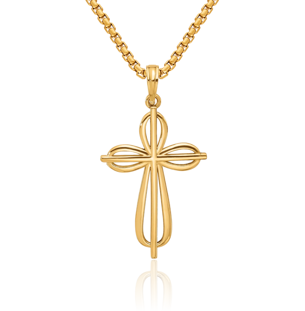 14K Solid Yellow Gold Latin Mexican Holy Cross Necklace Religious Chain ...