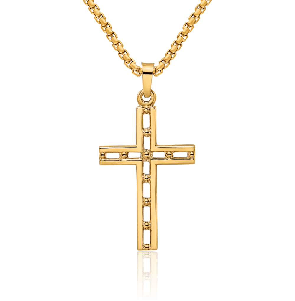 14K Solid Yellow Gold Latin Mexican Holy Cross Necklace Religious Chain ...