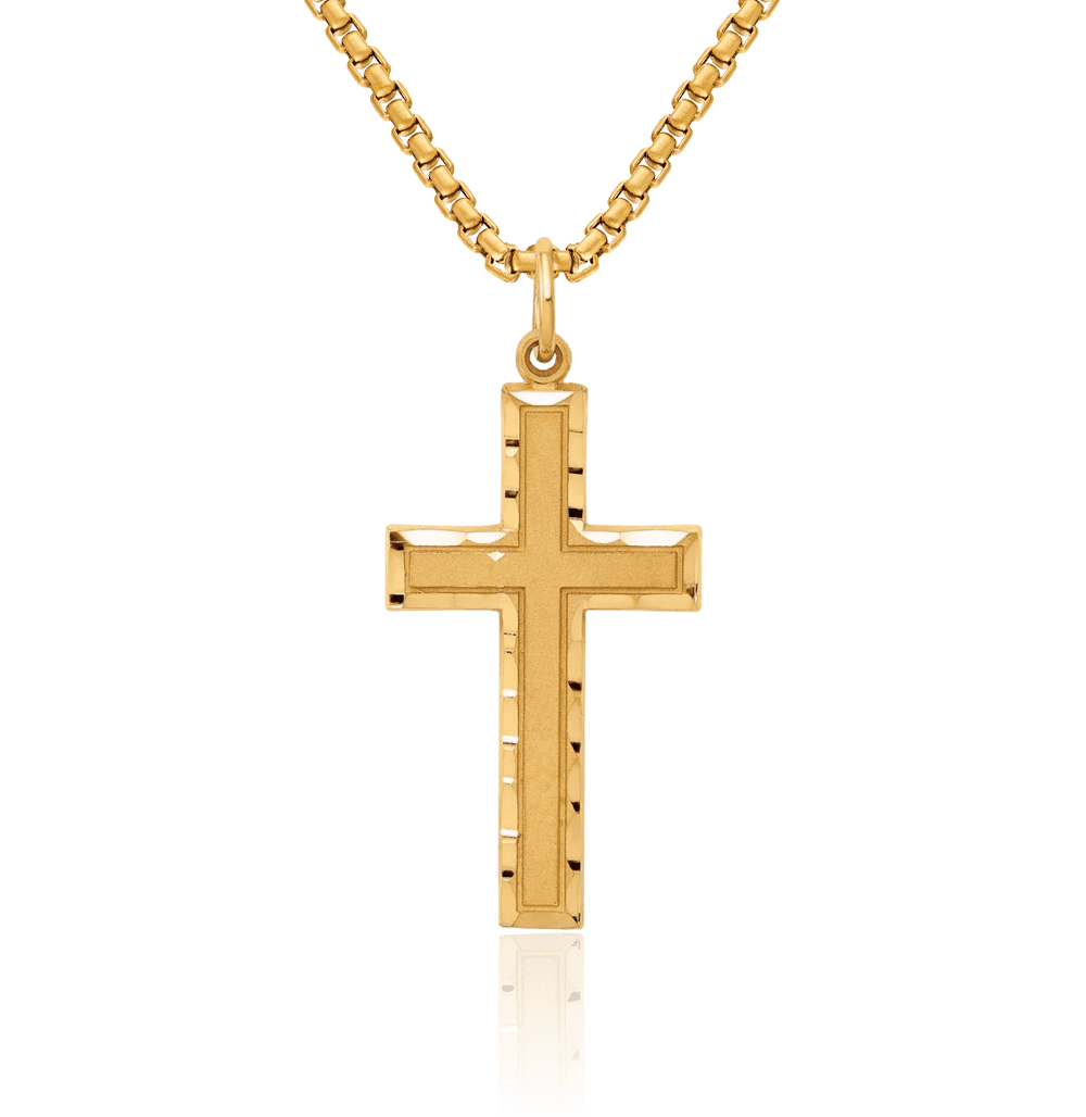 14K Solid Yellow Gold Latin Mexican Holy Cross Necklace Religious Chain ...