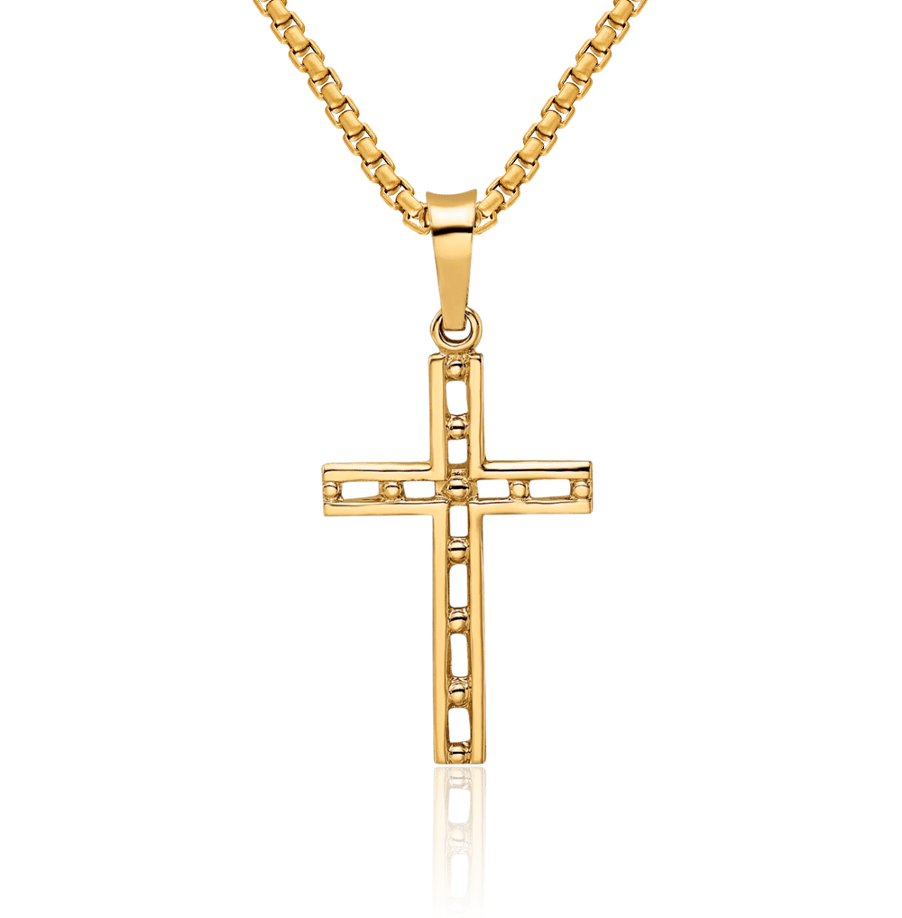 14K Solid Yellow Gold Latin Mexican Holy Cross Necklace Religious Chain ...