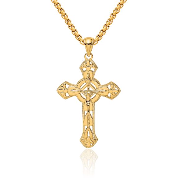 14K Solid Yellow Gold Lord Jesus Christ Crucifix Holy Cross Arrow ...
