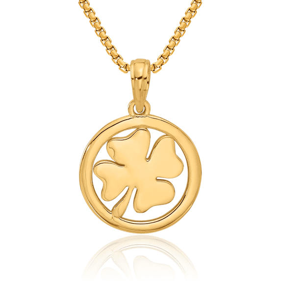 14K Solid Yellow Gold Lucky Clover Leaf Shamrock Flower Necklace Chain ...