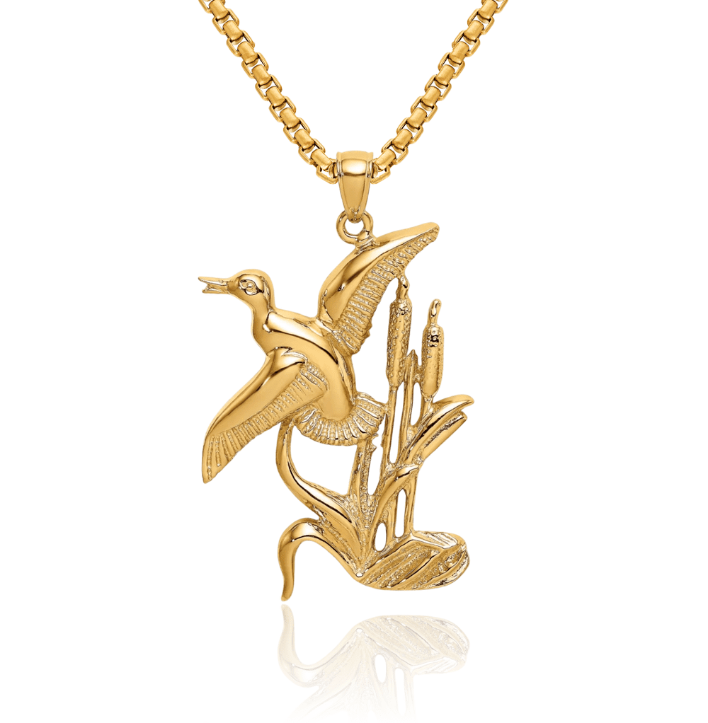 14K Solid Yellow Gold Mallard Duck Good Luck Bird Flying Willow ...
