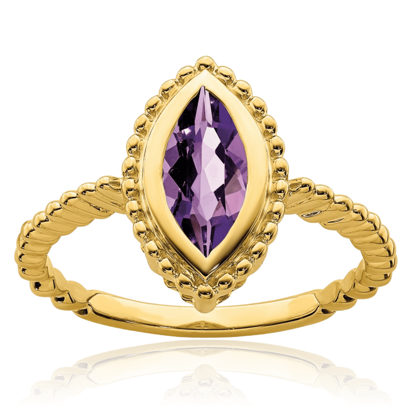14K Solid Yellow Gold Marquise Purple Amethyst Ring Gemstone Band ...