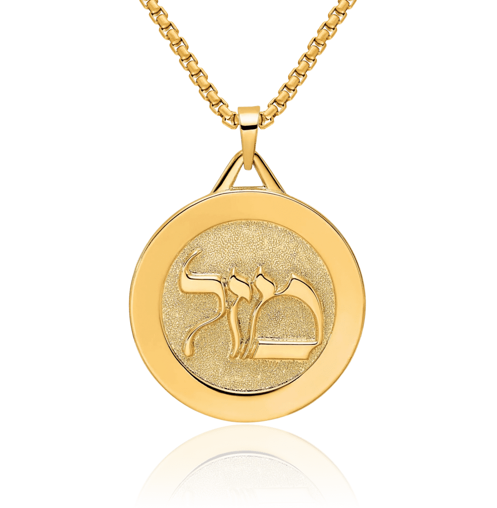 14K Solid Yellow Gold Mazel Symbol Disc Necklace Judaica Religious ...