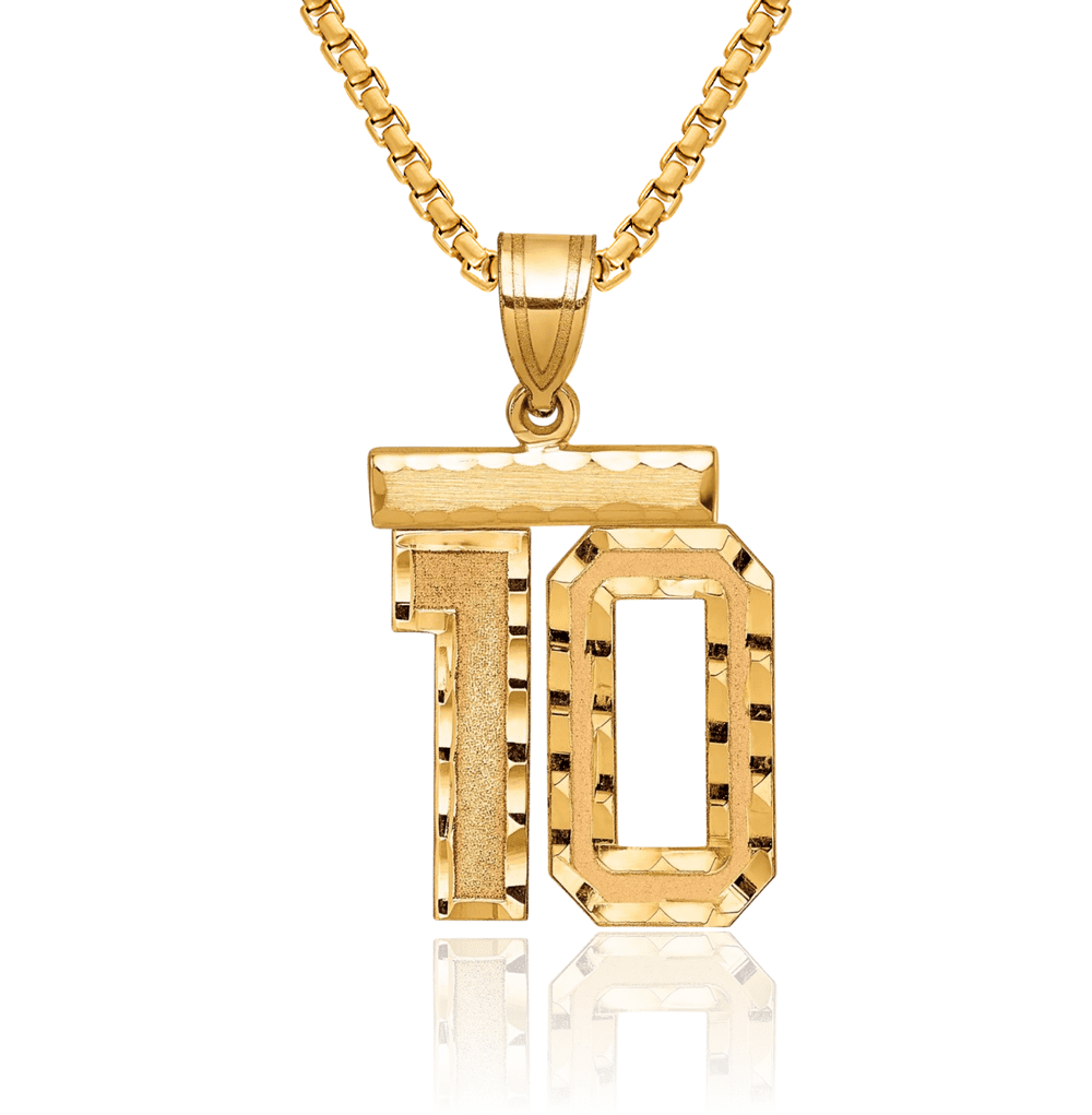 14K Solid Yellow Gold Medium Number 10 Necklace Chain Pendant Charm ...