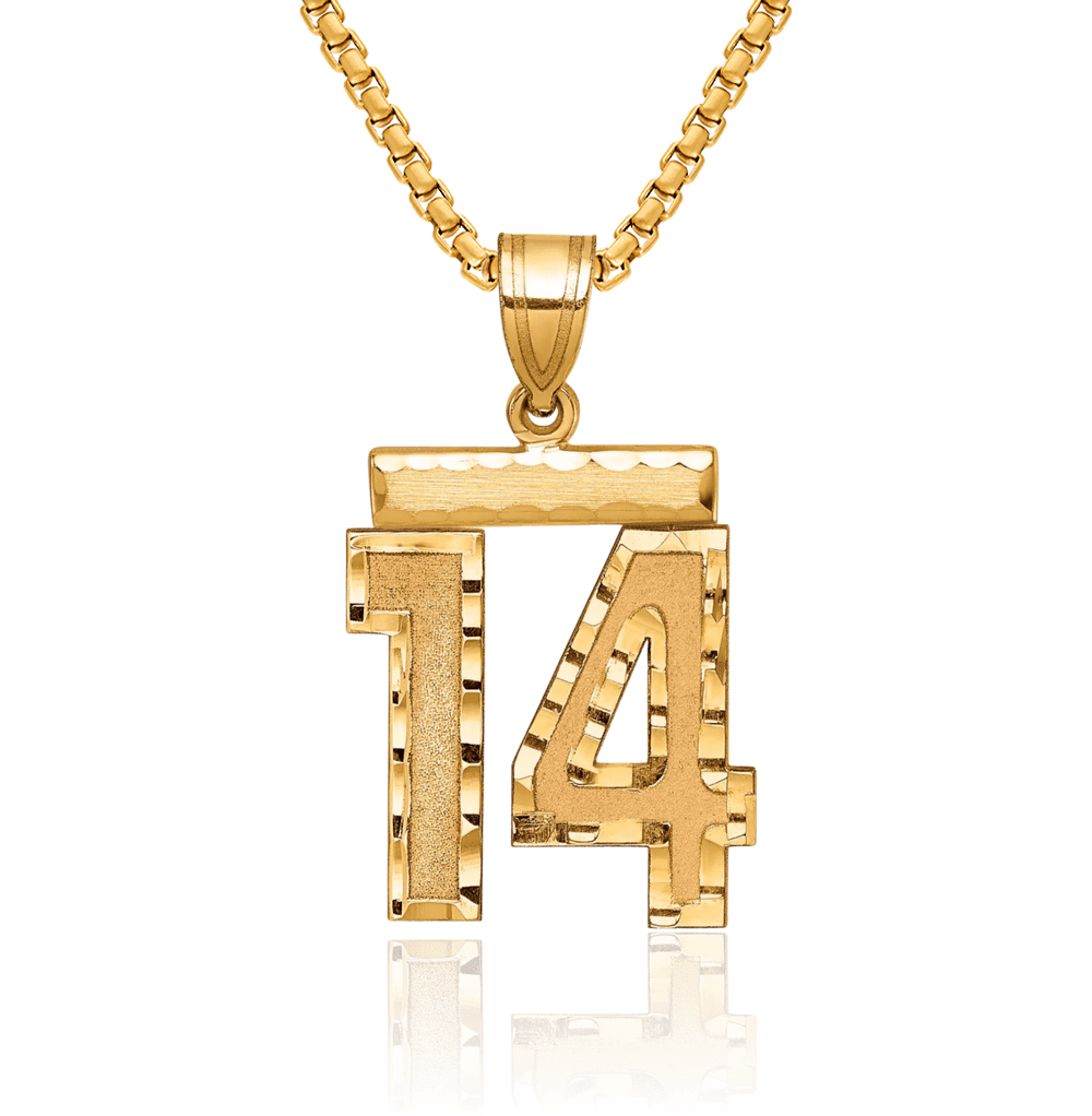 14K Solid Yellow Gold Medium Number 14 Necklace Chain Pendant Charm ...