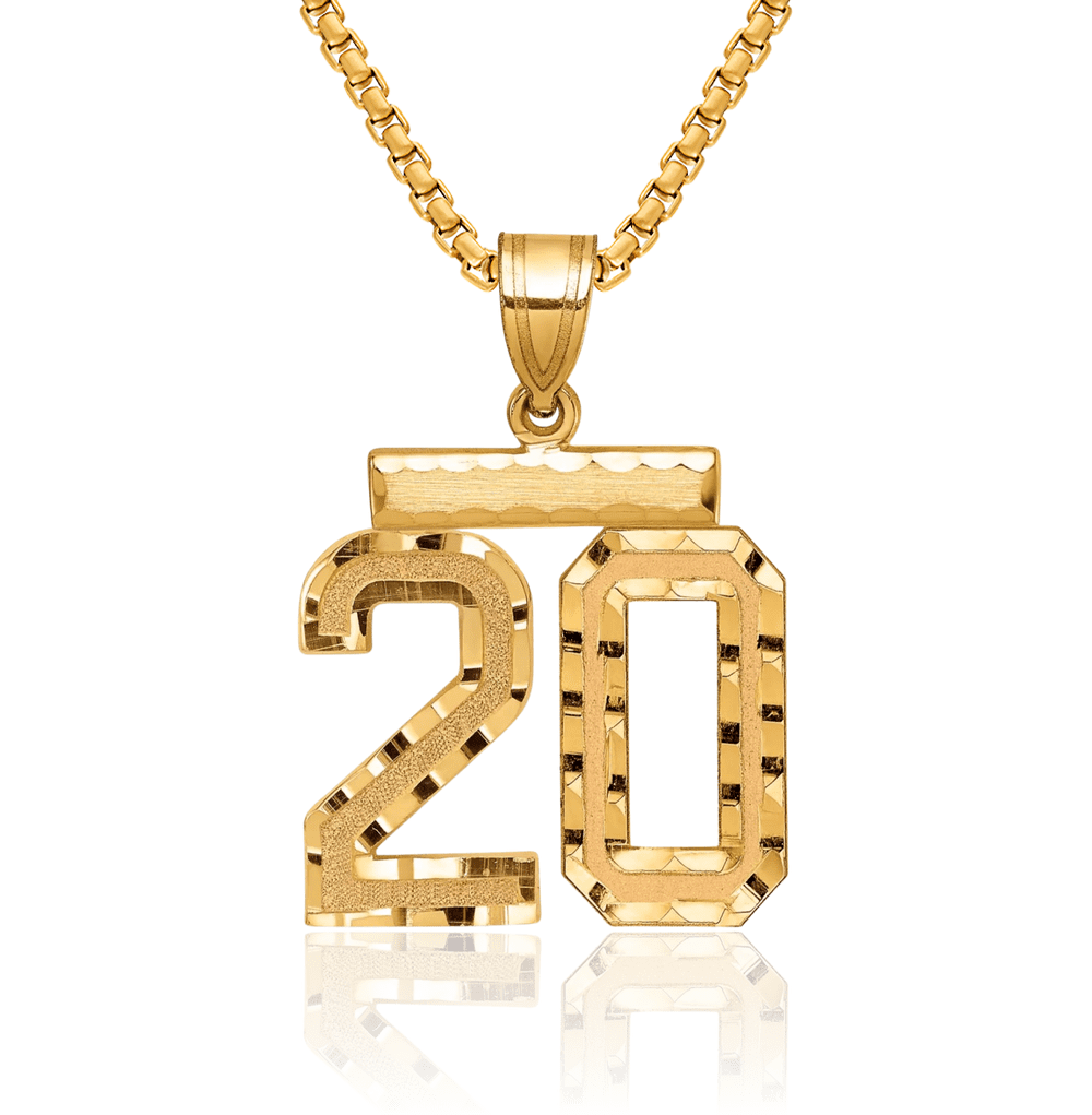 14K Solid Yellow Gold Medium Number 20 Necklace Chain Pendant Charm ...