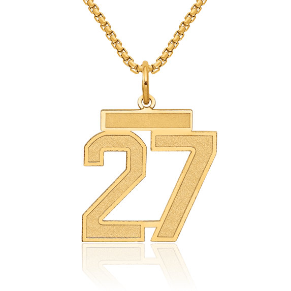 14K Solid Yellow Gold Medium Number 27 Necklace Chain Pendant Charm ...
