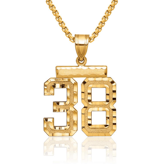 14K Solid Yellow Gold Medium Number 38 Necklace Chain Pendant Charm ...