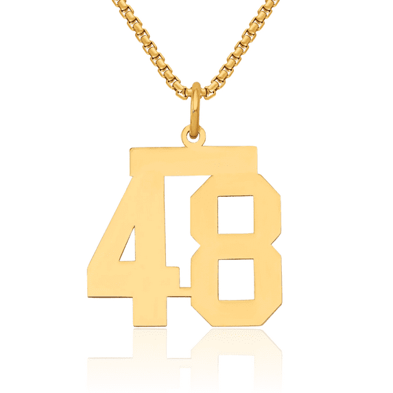 14K Solid Yellow Gold Medium Number 48 Necklace Chain Pendant Charm ...