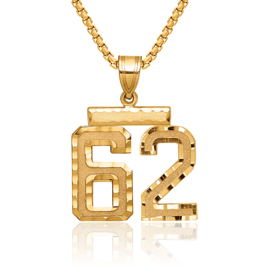 14K Solid Yellow Gold Medium Number 62 Necklace Chain Pendant Charm ...