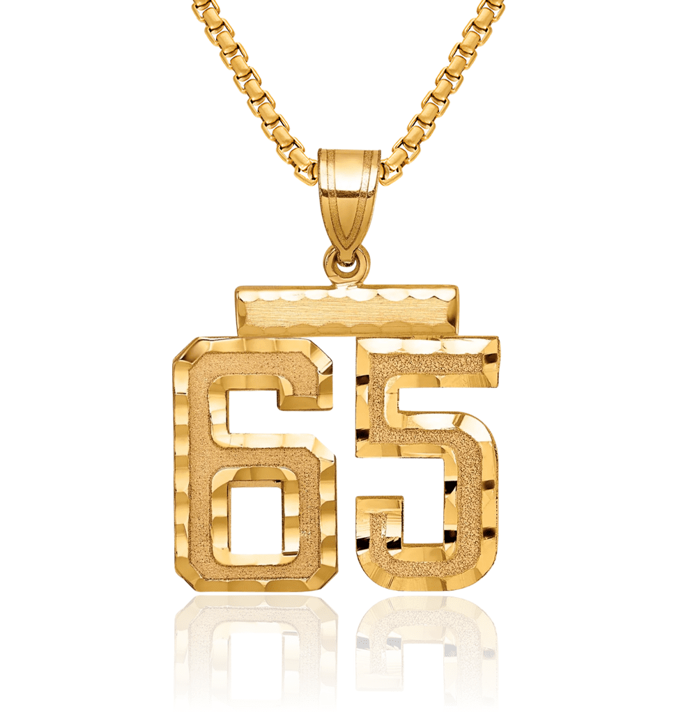 14K Solid Yellow Gold Medium Number 65 Necklace Chain Pendant Charm ...