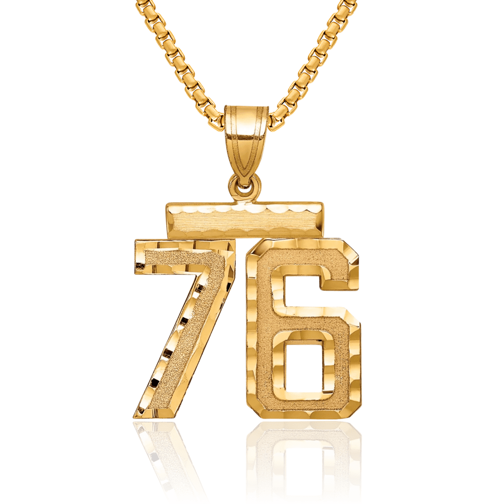 14K Solid Yellow Gold Medium Number 76 Necklace Chain Pendant Charm ...
