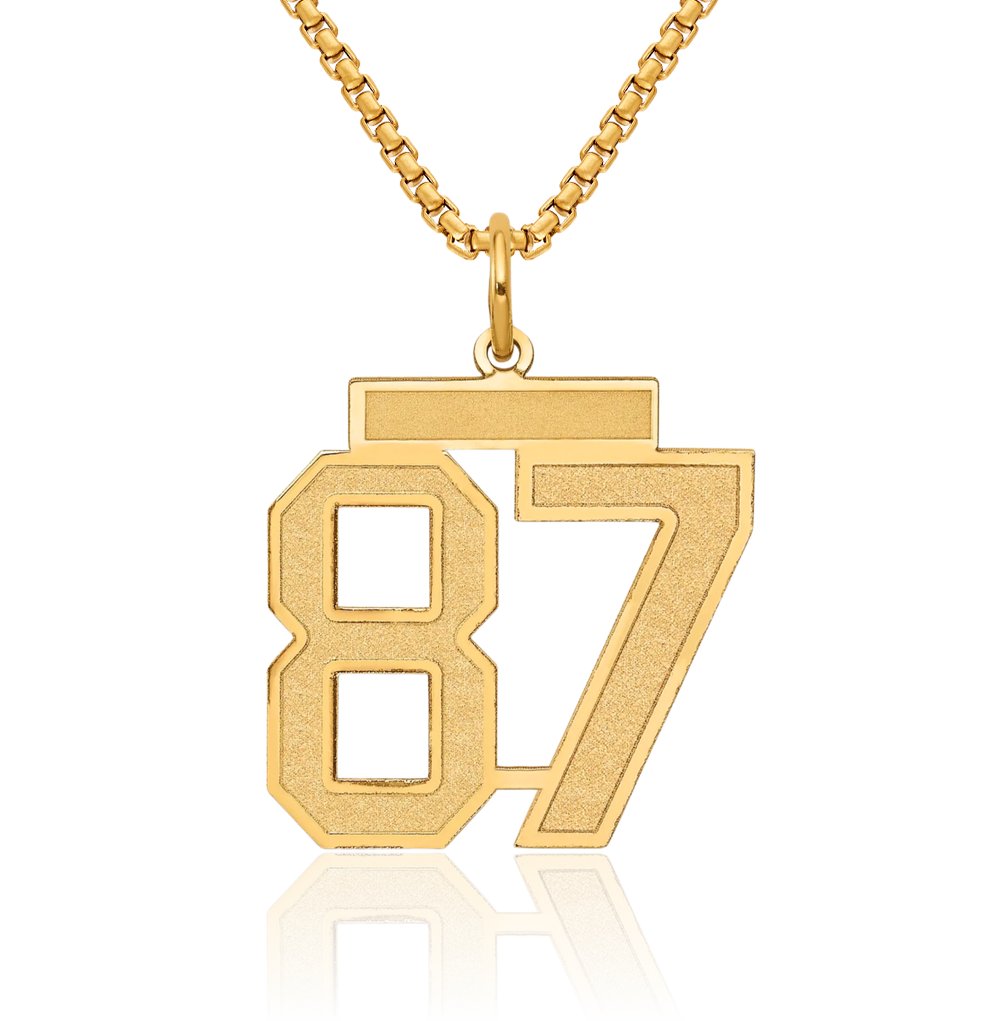 14K Solid Yellow Gold Medium Number 87 Necklace Chain Pendant Charm ...