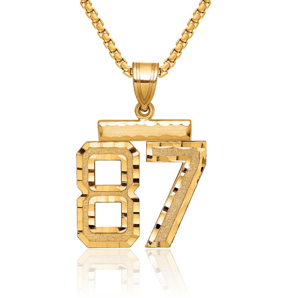 14K Solid Yellow Gold Medium Number 87 Necklace Chain Pendant Charm ...