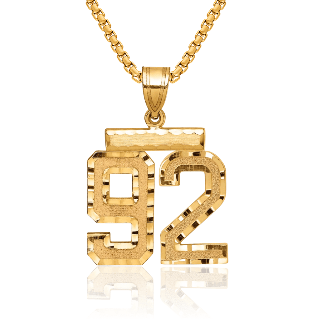 14K Solid Yellow Gold Medium Number 92 Necklace Chain Pendant Charm ...